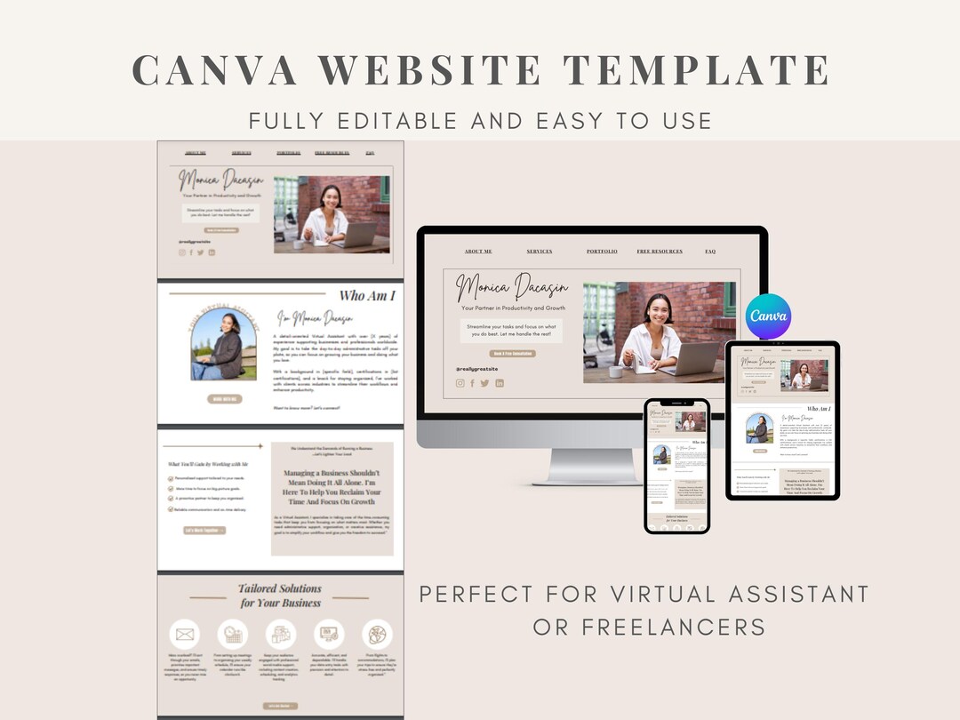 Virtual Assistant Website Template | Canva Sales Page Template ...