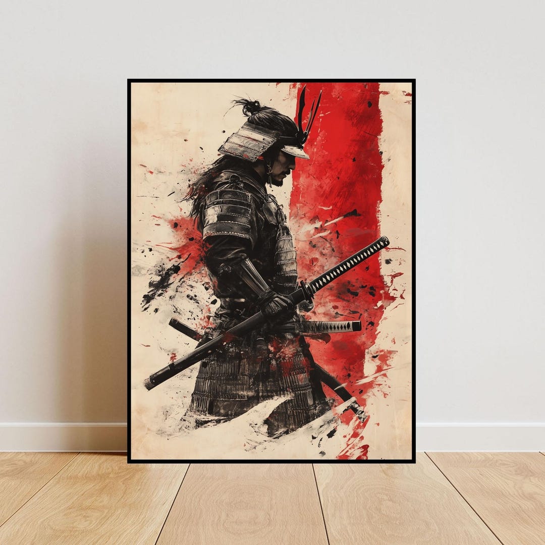 Samurai Decor | Japanese Warrior Wall Art, Ronin With Katana Red and ...