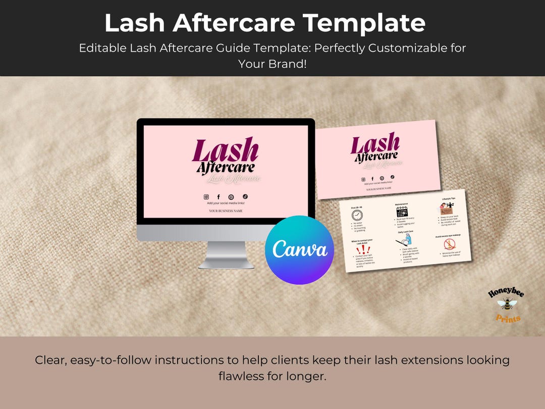 Editable Lash Aftercare Card Template | Printable Aftercare Lash Cards ...