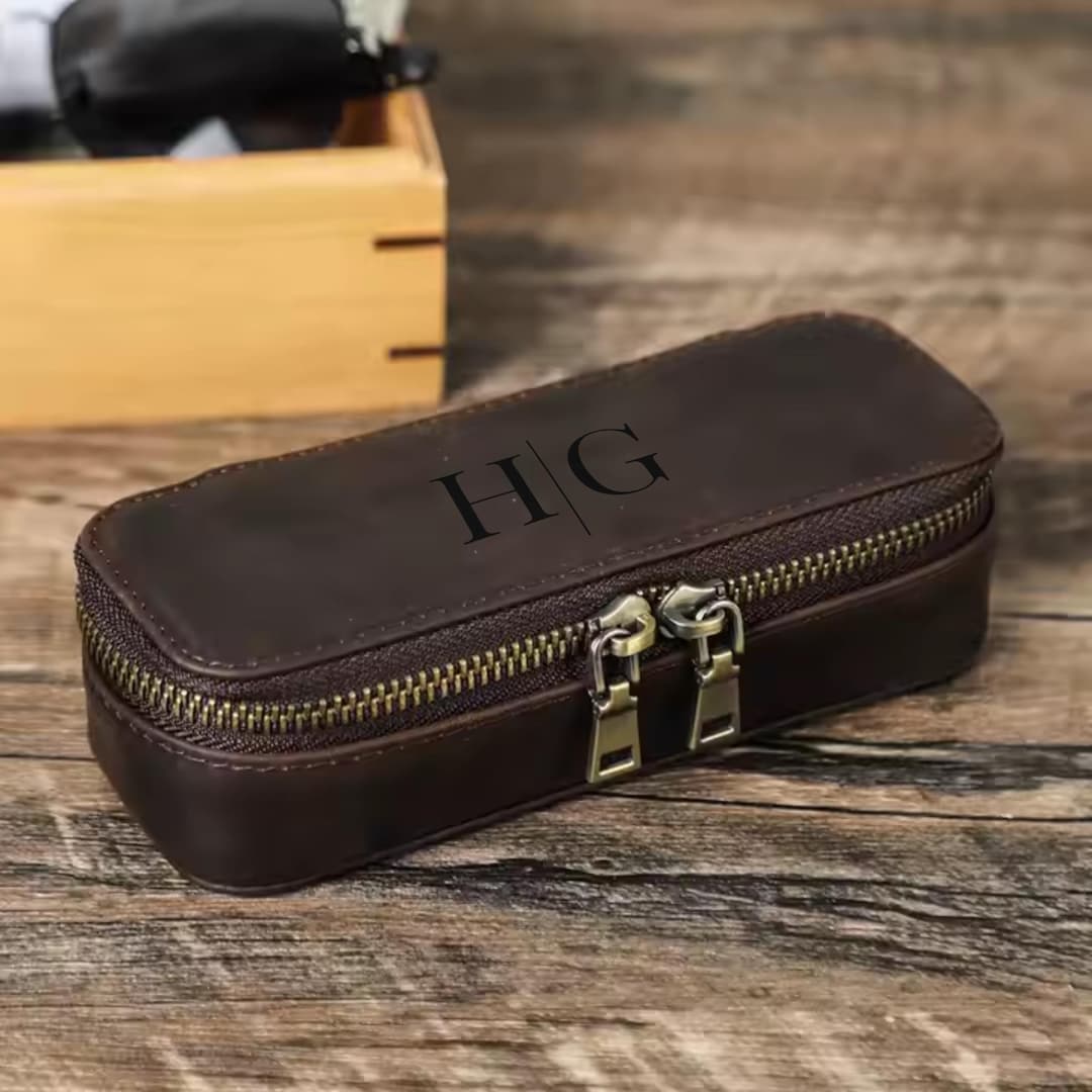 Personalized Crazy Horse Leather Men's Jewelry Travel Case - Etsy
