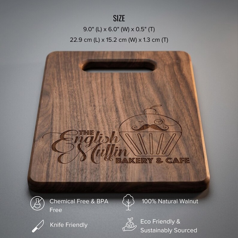 Personalized Walnut Cutting Board 9x6, Custom Engraved Handle, Business ...