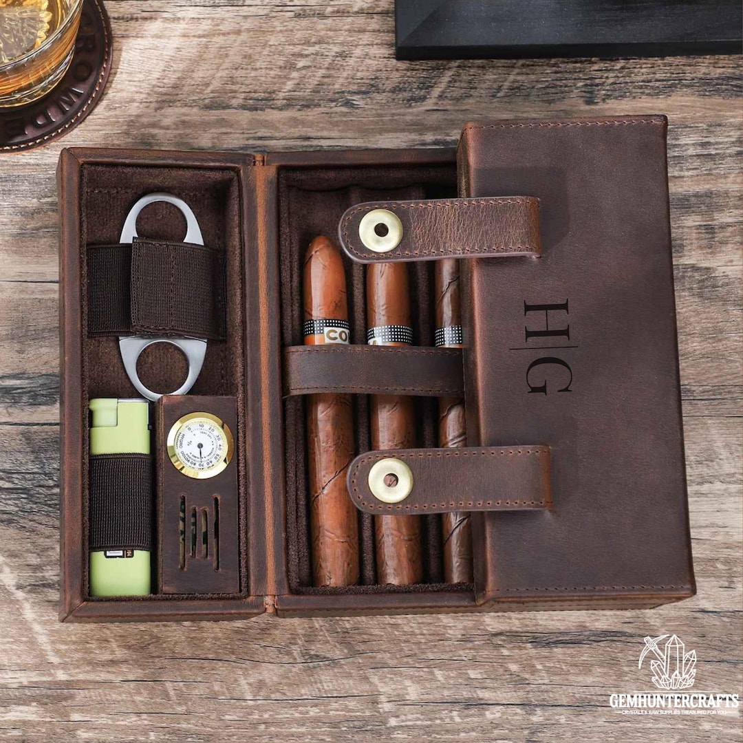 Personalized Leather 7-cigar Travel Humidor - Handcrafted Cigar Case - Etsy