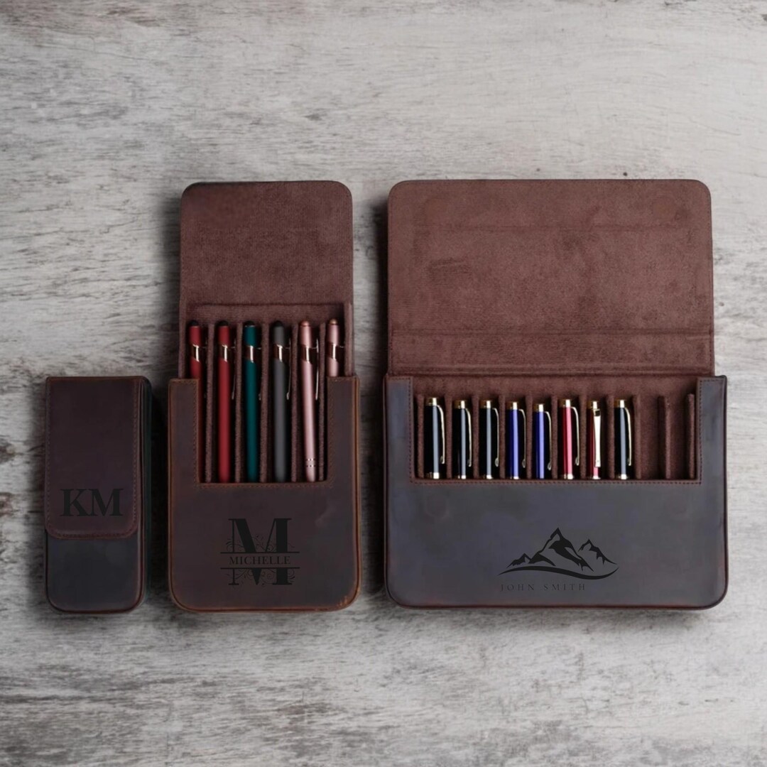 Personalized Crazy Horse Leather Pen Case: Full Grain Pen Sleeve - Etsy