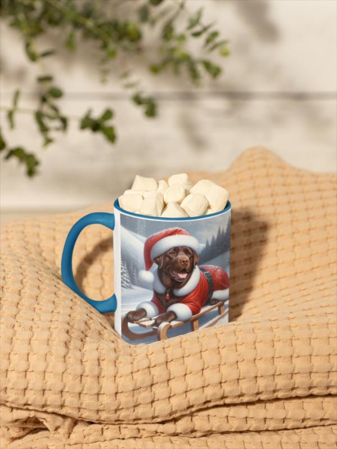 Mug, Cute Dog Going Sledding, Christmas Coffee Cup, Winter Hot ...