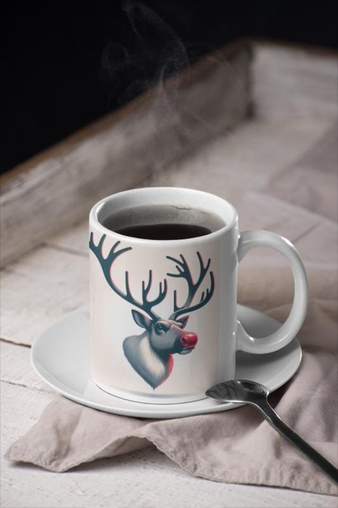 Mug, Realistic Reindeer Rudolph Coffee Cup Gift for Christmas, Holiday ...