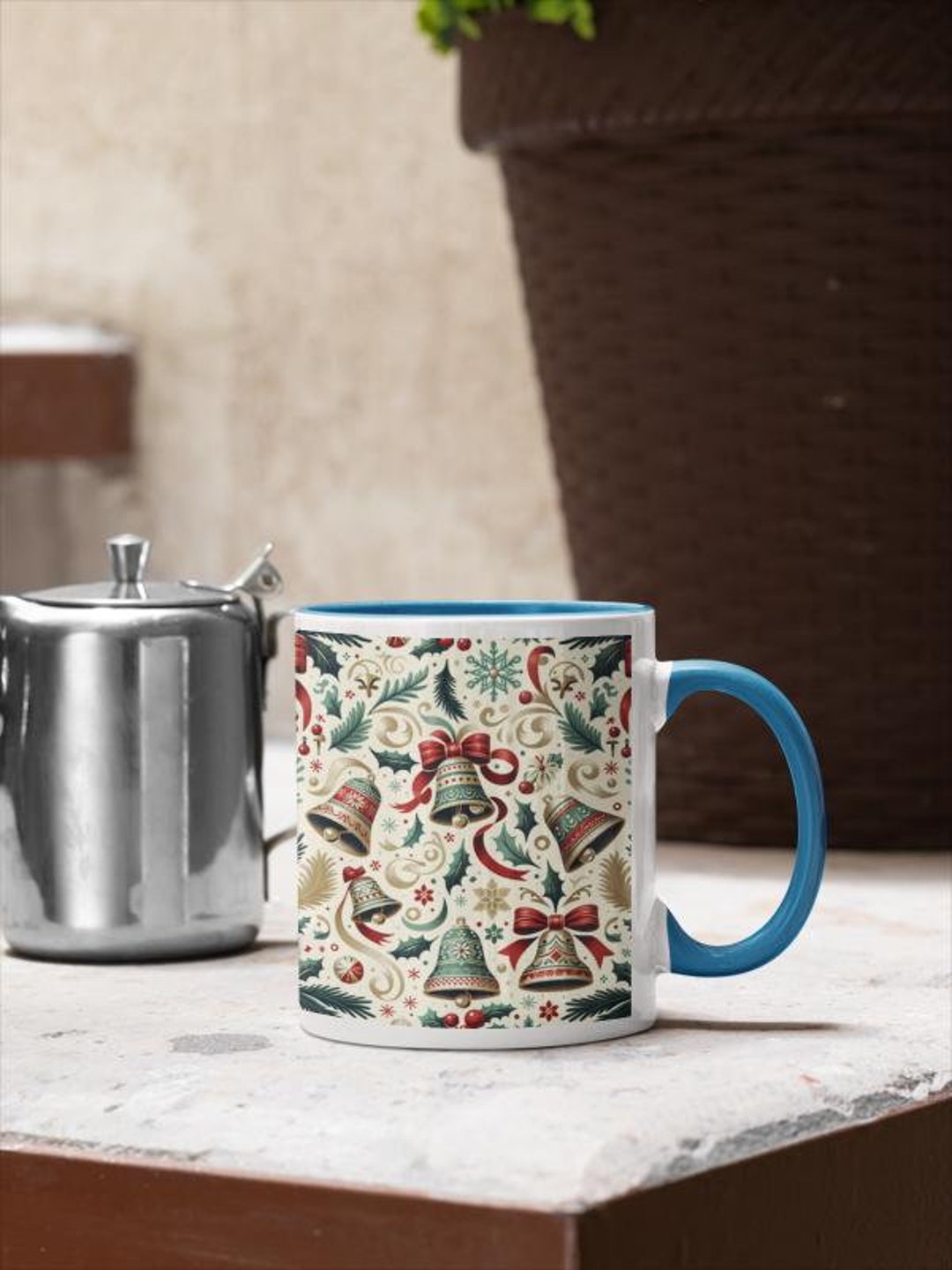 Mug, Accent Coffee Mug With Jingle Bells Pattern, Christmas Vibes ...
