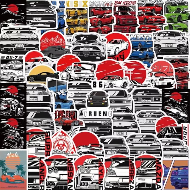 JDM Japanese Racing Car Stickers Vinyl Pack Set of 50 Decals for Car ...