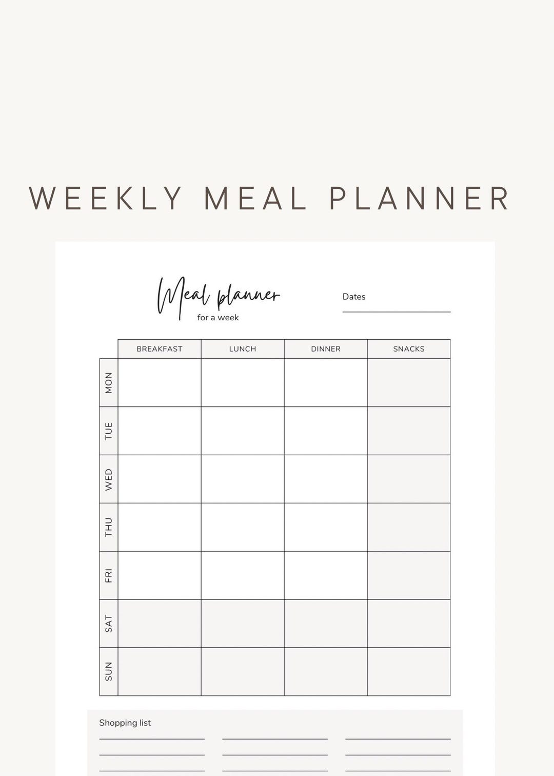 Meal Planner | Weekly Menu Planner | Instant Download - Etsy