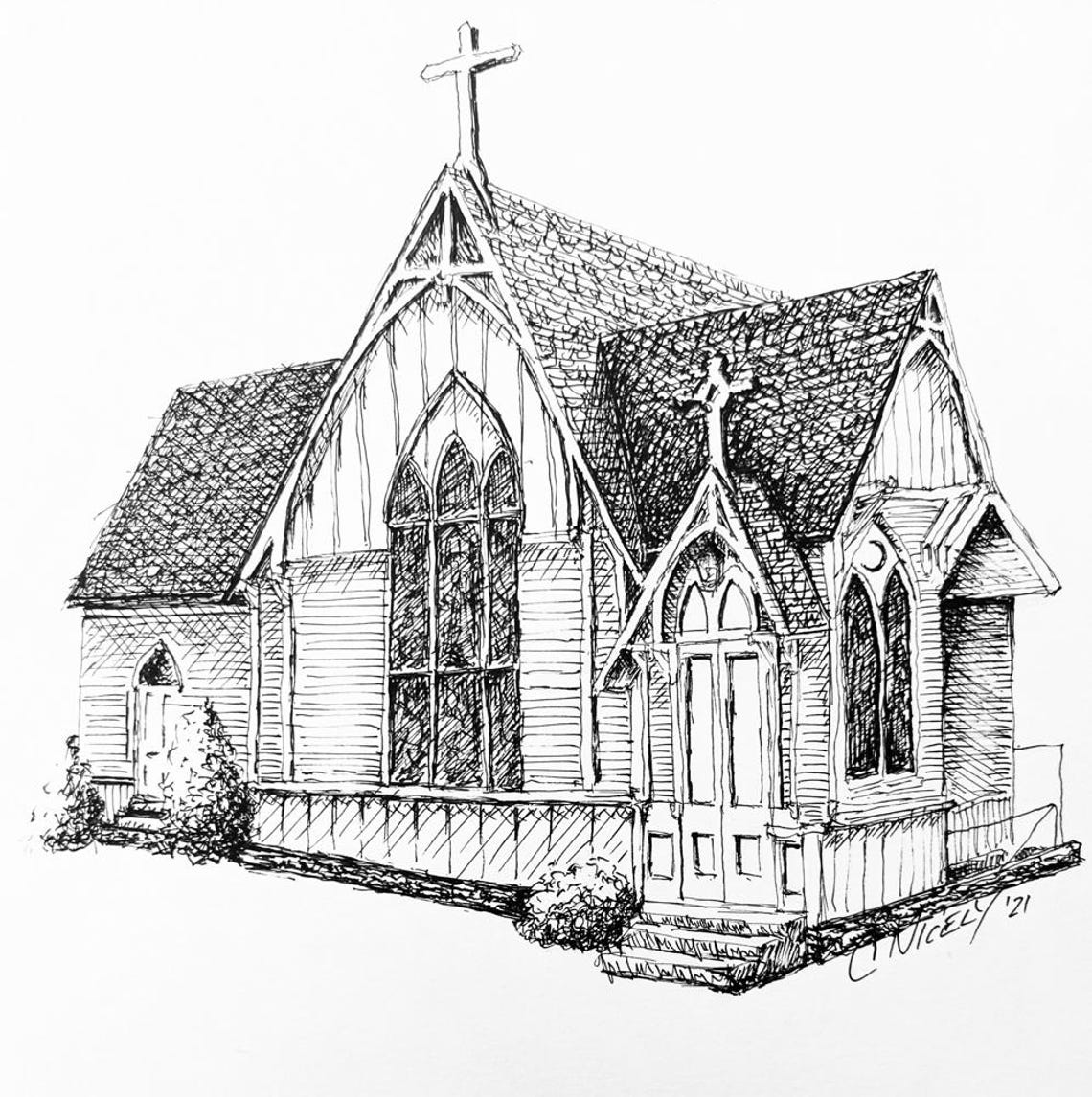 Hand Drawn Church Notecard Set: Pencil & Ink Art of Iconic Churches ...