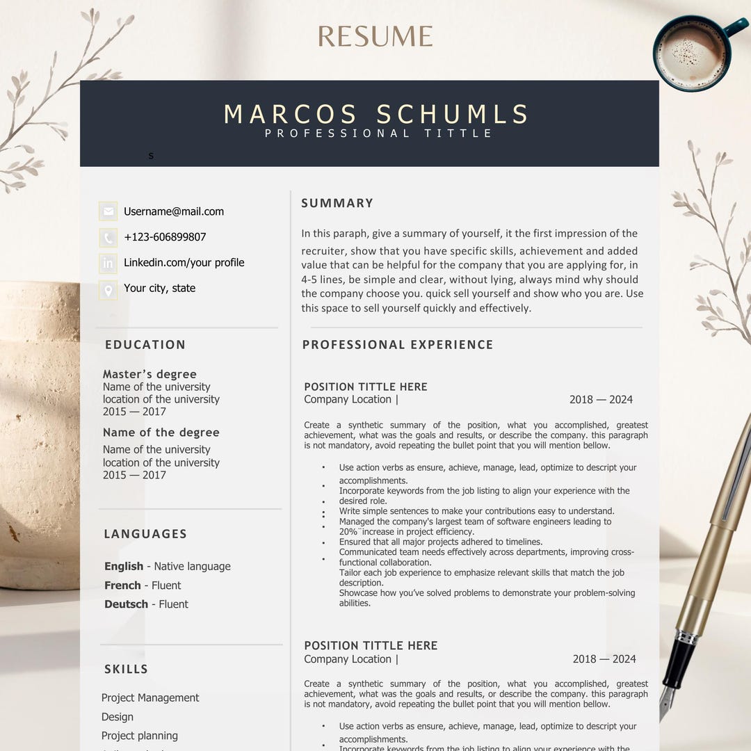 Best Professional Resume Template Modern & Elegant CV Design 2024 1-2 ...