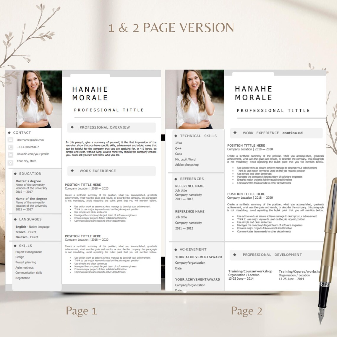Professional Resume Template | Modern & Elegant CV Design 2024 | 1-2 ...