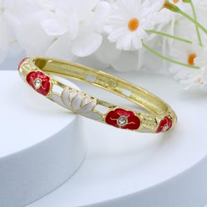Flower Bracelet Opening Hinged Bangles Crafted Enamel - 7 Inches - Etsy