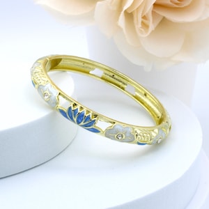Flower Bracelet Opening Hinged Bangles Crafted Enamel - 7 Inches - Etsy