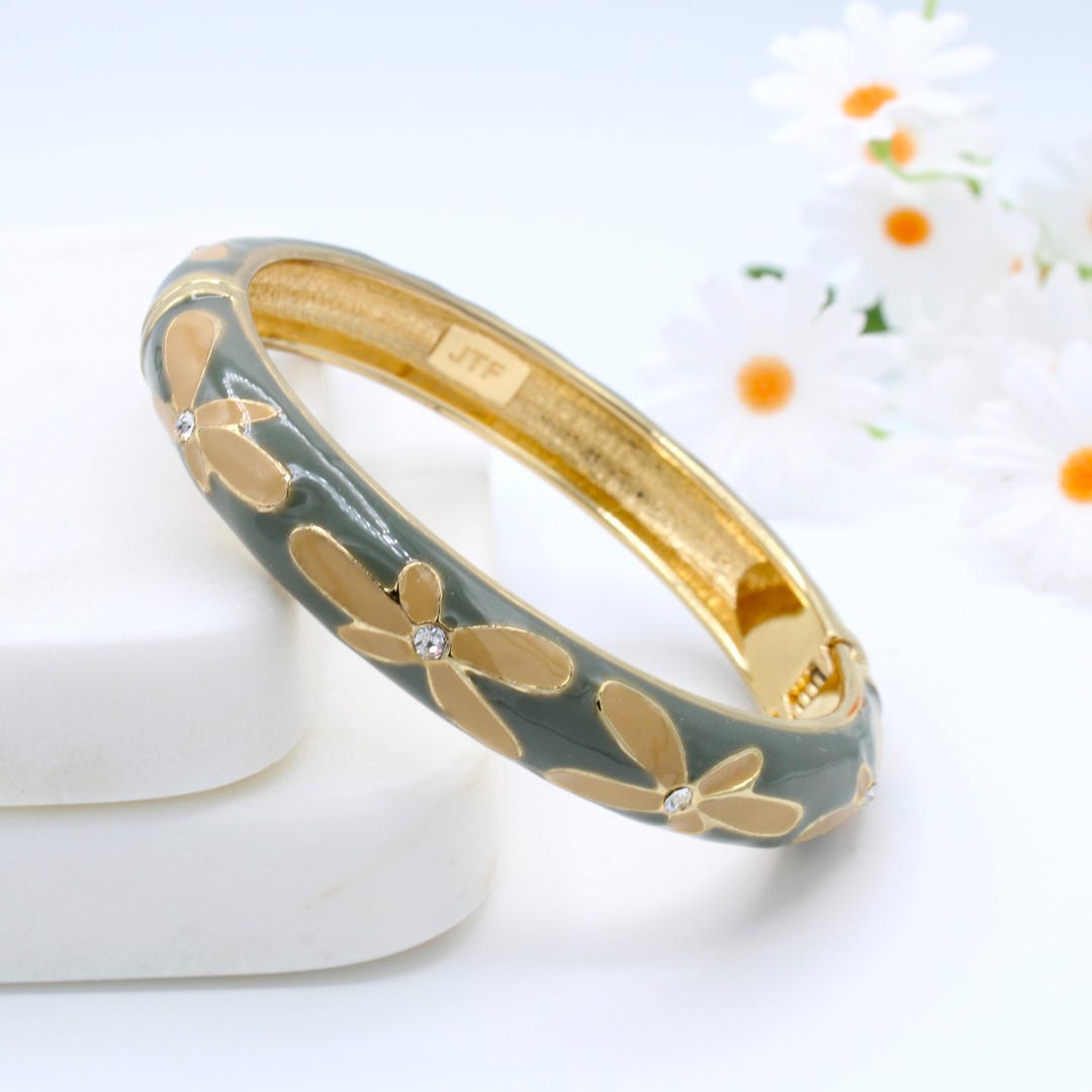 Bracelet Opening Hinged Bangles Crafted Enamel Flower Black/white - Etsy