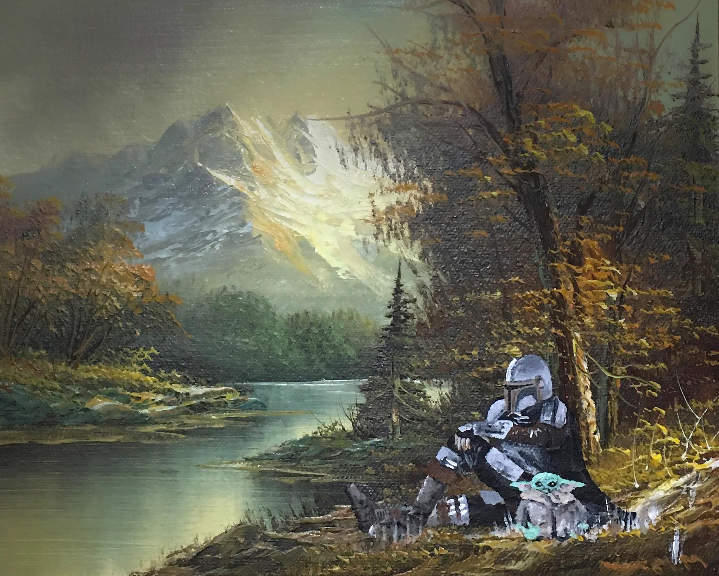 Mandalorian Grogu Star Wars Upcycled Thrift Store Painting Print Home ...