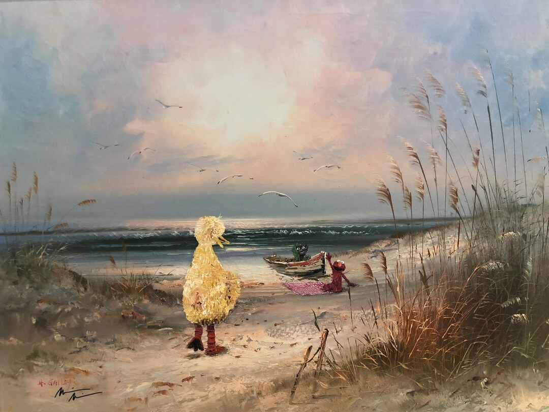 Sesame Street Big Bird Elmo Oscar on Beach Muppets Altered Thrift Store ...