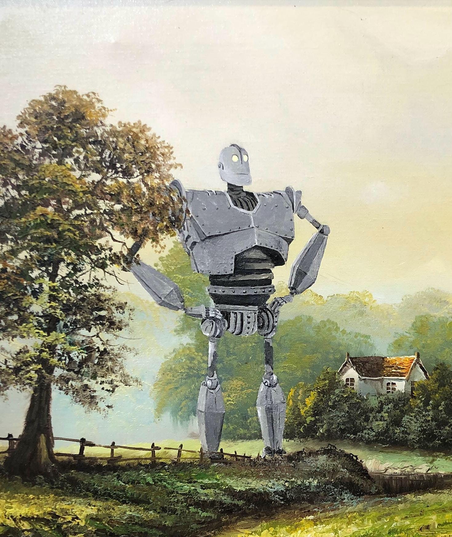 The Iron Giant Upcycled Thrift Store Landscape Painting Fine Art Print ...