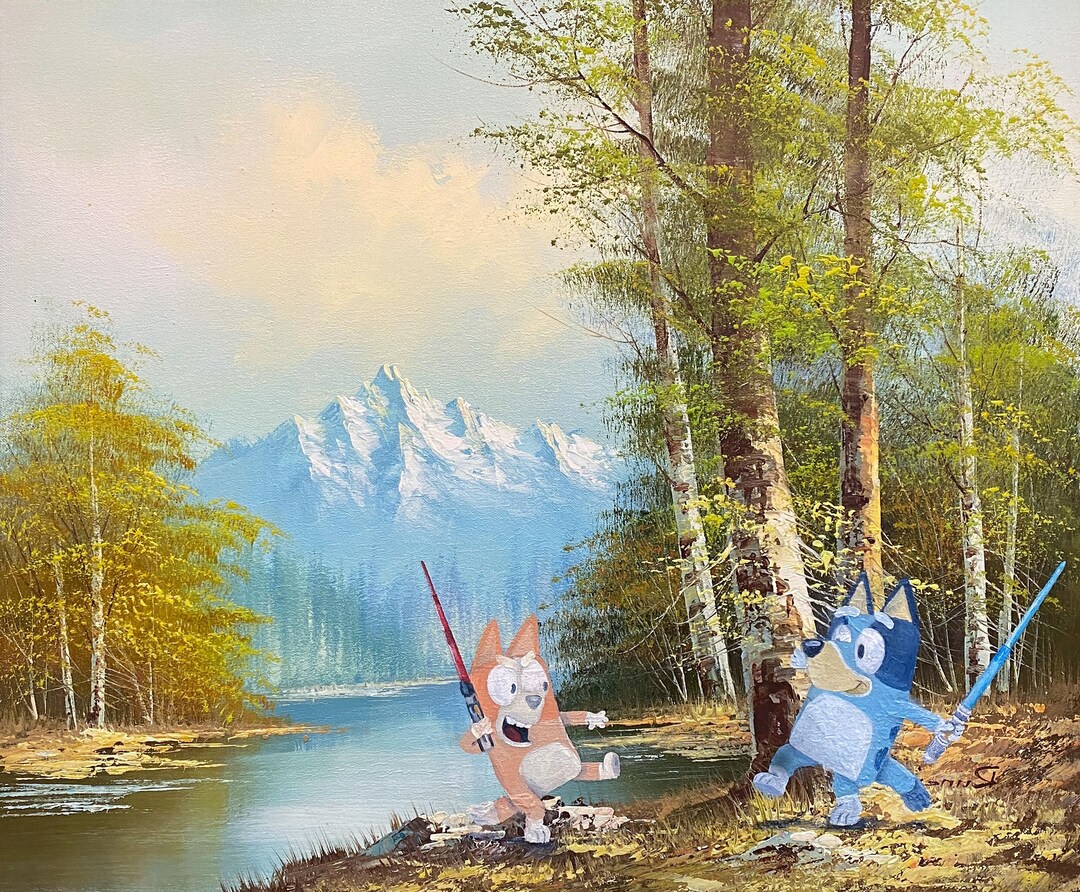 Bluey & Bingo Star Wars Lightsaber Battle Upcycled Landscape Art Print ...