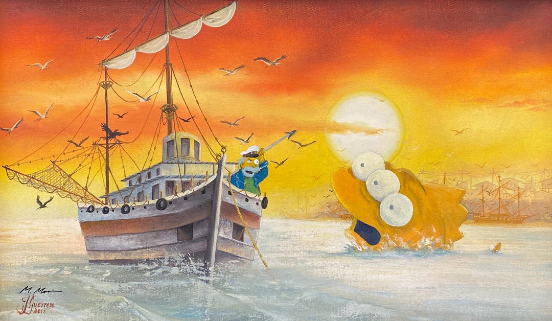 Simpsons Blinky Giant Jaws Sea Captain Upcycled Thrift Store Landscape ...