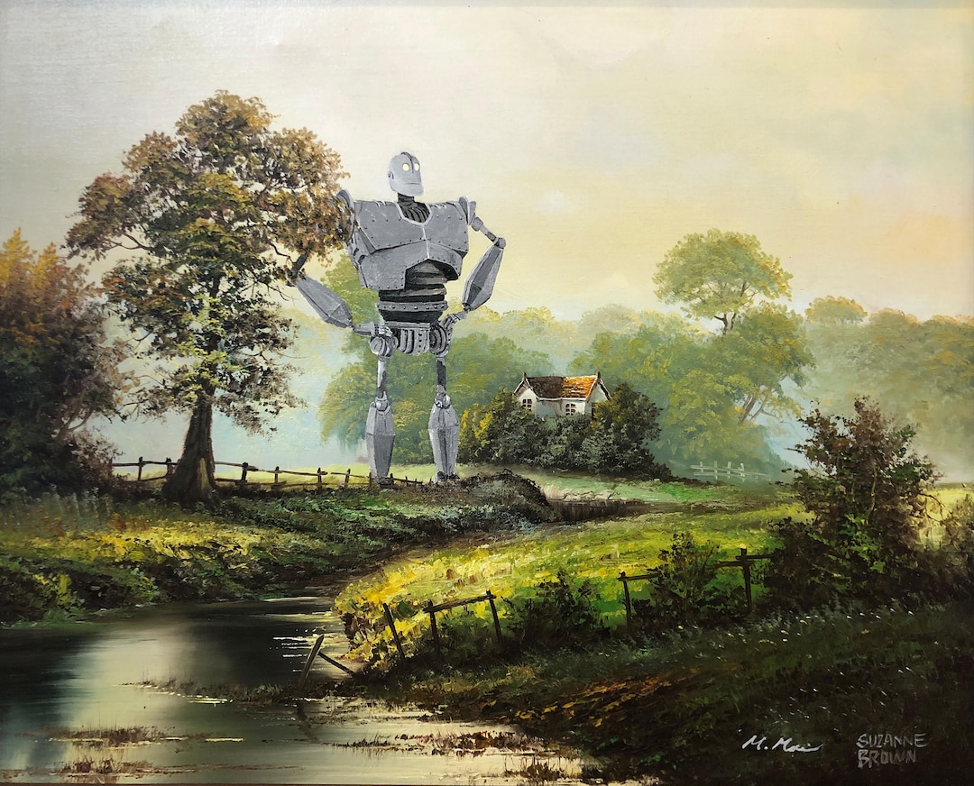 The Iron Giant Upcycled Thrift Store Landscape Painting Fine Art Print ...