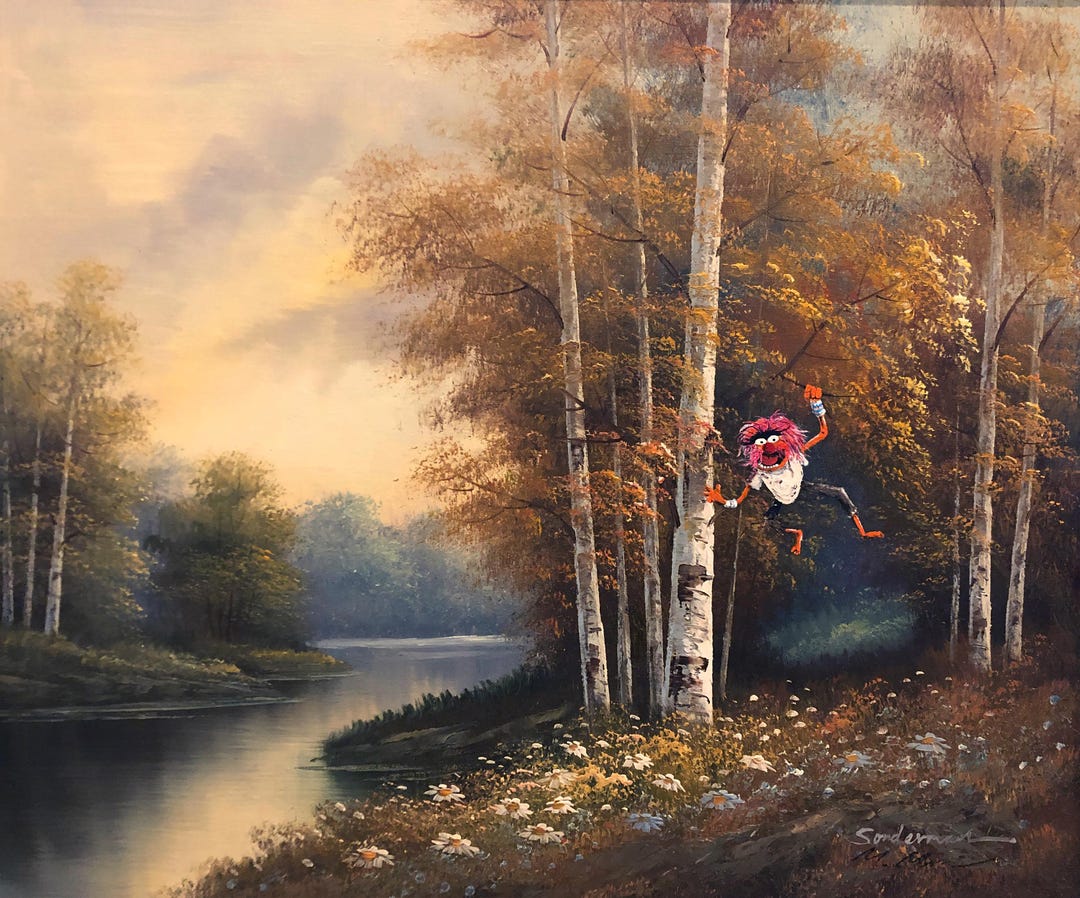 Animal Muppets Altered Thrift Store Landscape Painting Fine Art Print ...