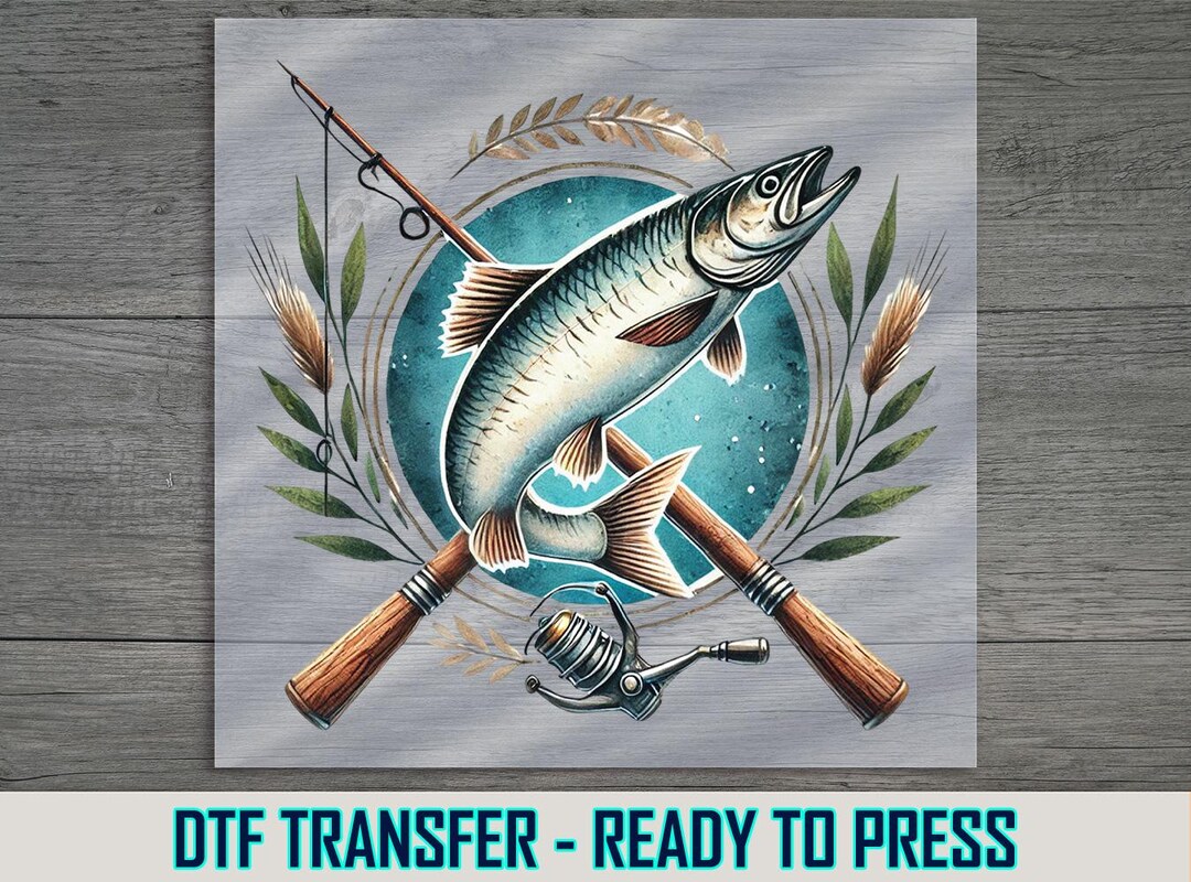 Muskie Fishing DTF Transfer, Rustic Fish and Rod Design, Ready to Press ...