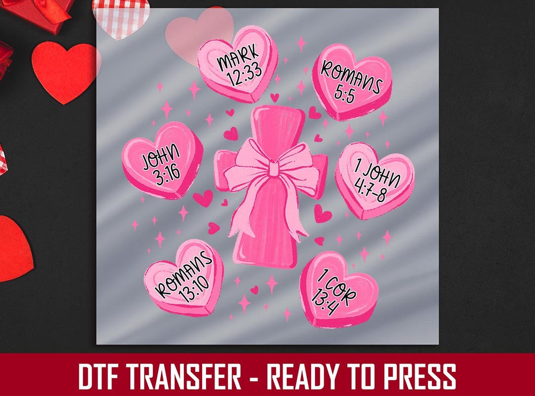 Bible Verse Hearts DTF Transfer, Christian Valentines Day Design, Ready ...