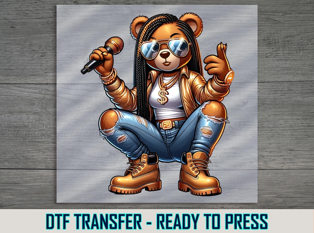 Singer Bear DTF Transfer, Cool Hip Hop Style Design, Ready to Press ...