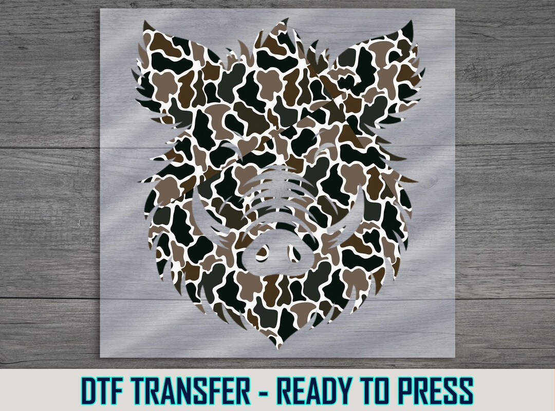 Camo Boar Head DTF Transfer, Wild Hog Camouflage Design, Ready to Press ...