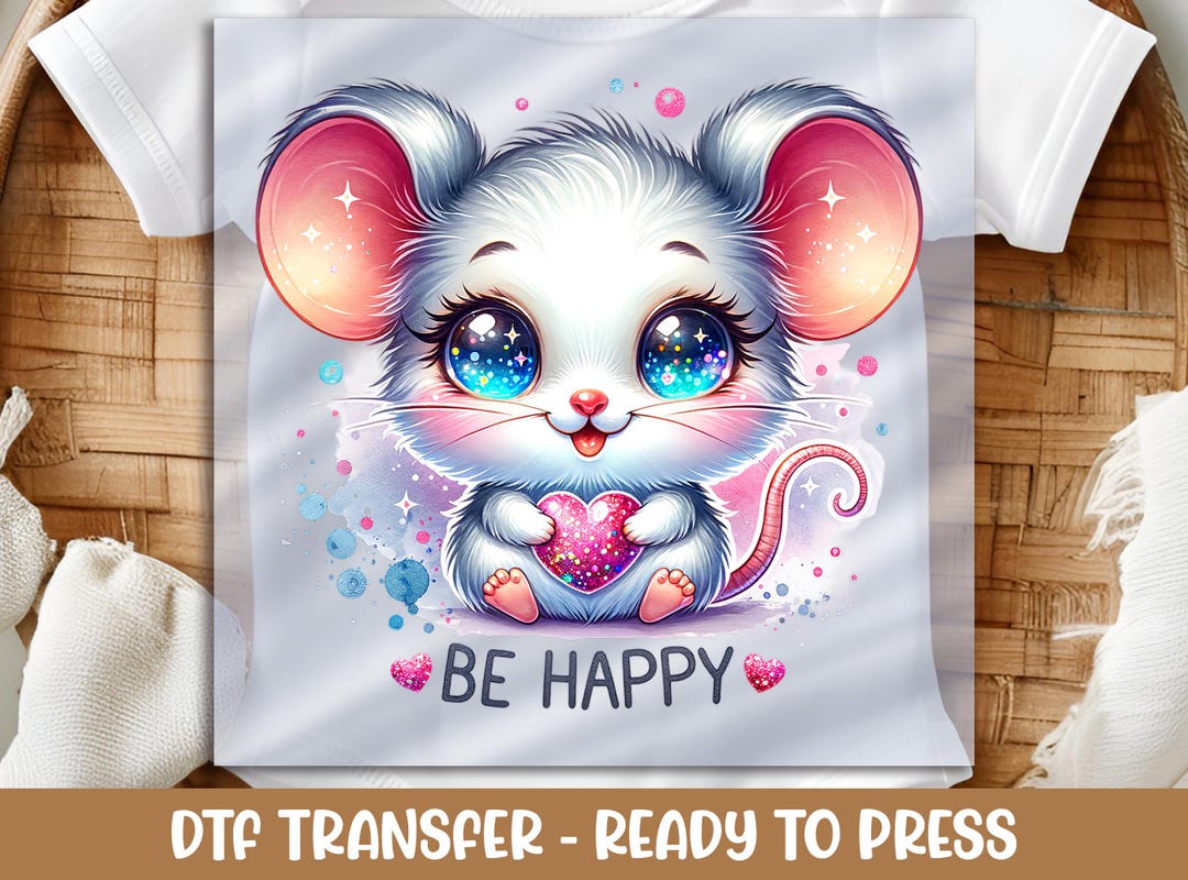 Be Happy Mouse Baby DTF Transfer, Ready to Press, Cute and Colorful ...