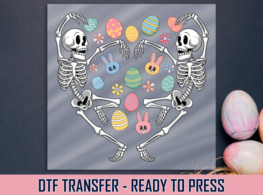 Easter Skeletons DTF Transfer, Cute Eggs and Bunny Design, Ready to ...