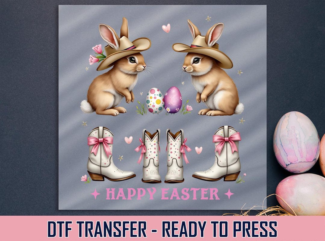 Cowboy Easter DTF Transfer, Bunny and Boots Design, Western Festive Art ...