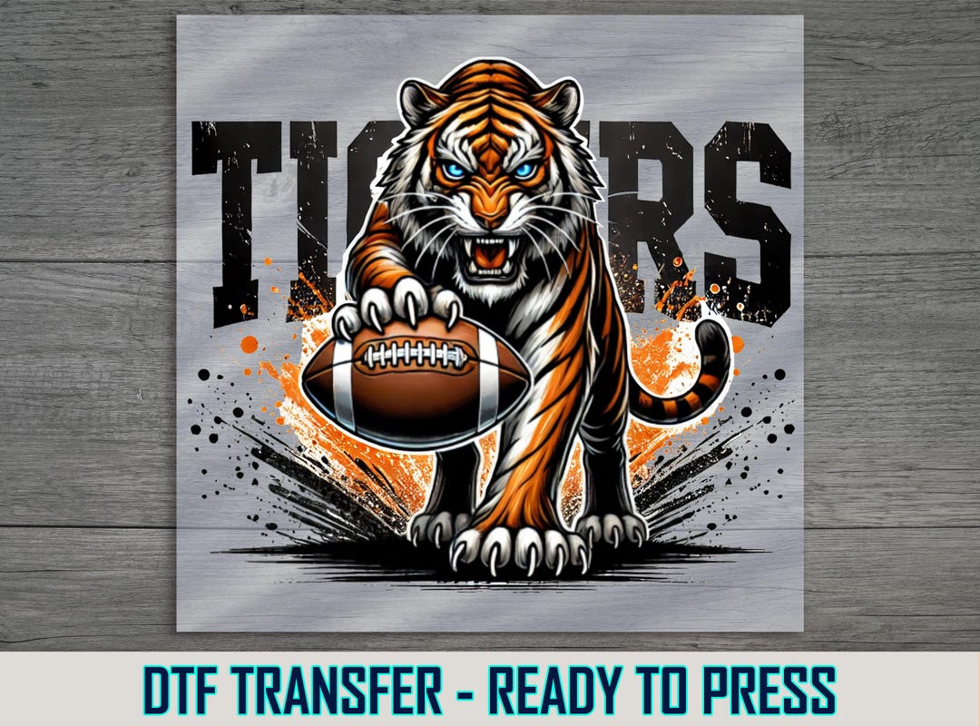 Intense Tiger Football DTF Transfer, Aggressive Tiger Holding Football ...