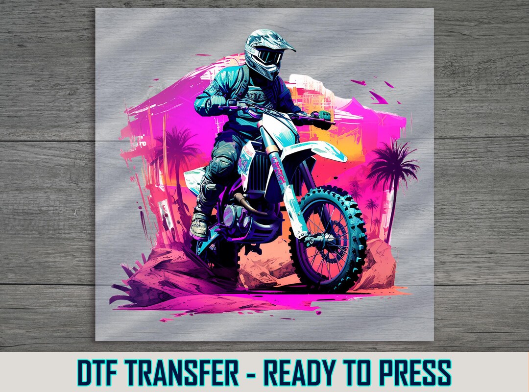 Neon Motocross DTF Transfer, Dirt Bike Rider Ready to Press Iron-on Design, DIY Racing Apparel ...