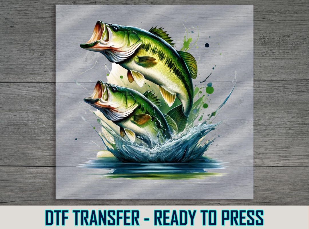 Double Bass Fish DTF Transfer, Vibrant Design With Jumping Fish and ...