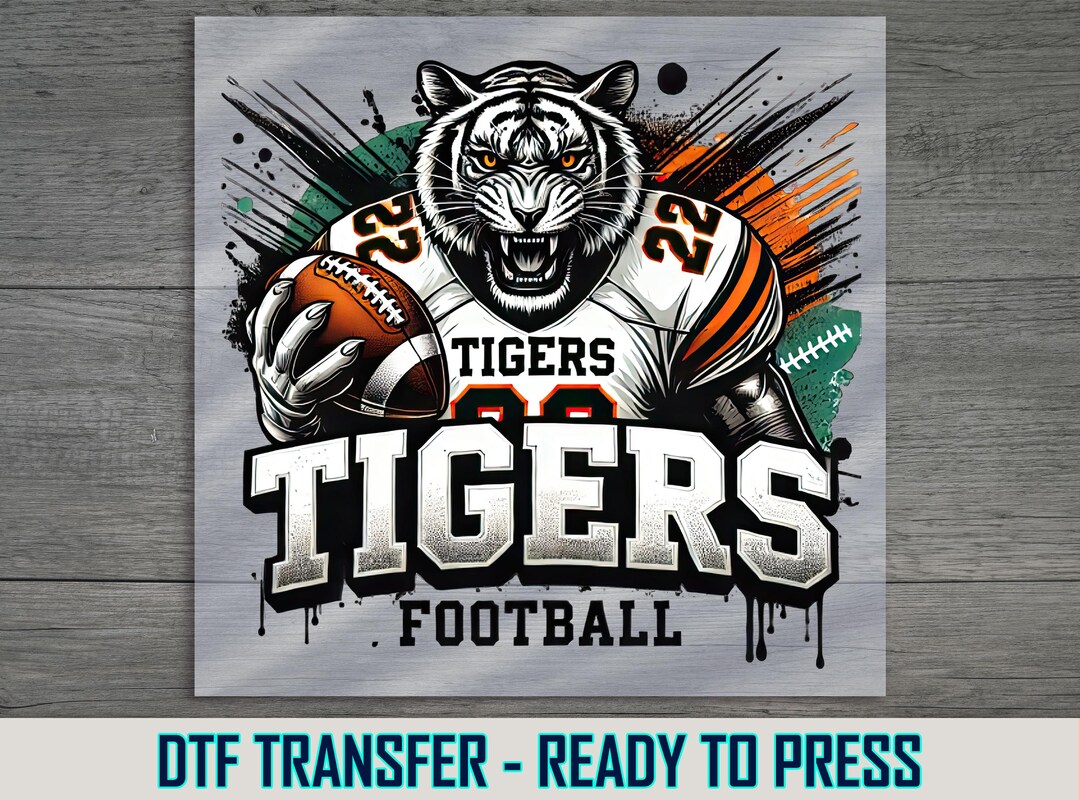 Tiger Football DTF Transfer, Fierce Tiger Mascot Ready to Press Design ...