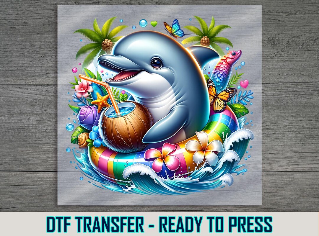 Tropical Dolphin DTF Transfer, Summer Beach Shirt, Ready to Press, Cute ...