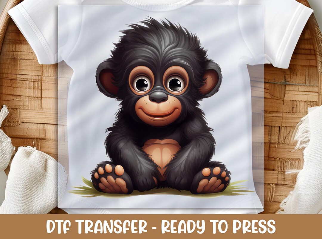 Jungle Monkey DTF Transfer, Adorable Big Eyed Baby Monkey Print, Ready ...