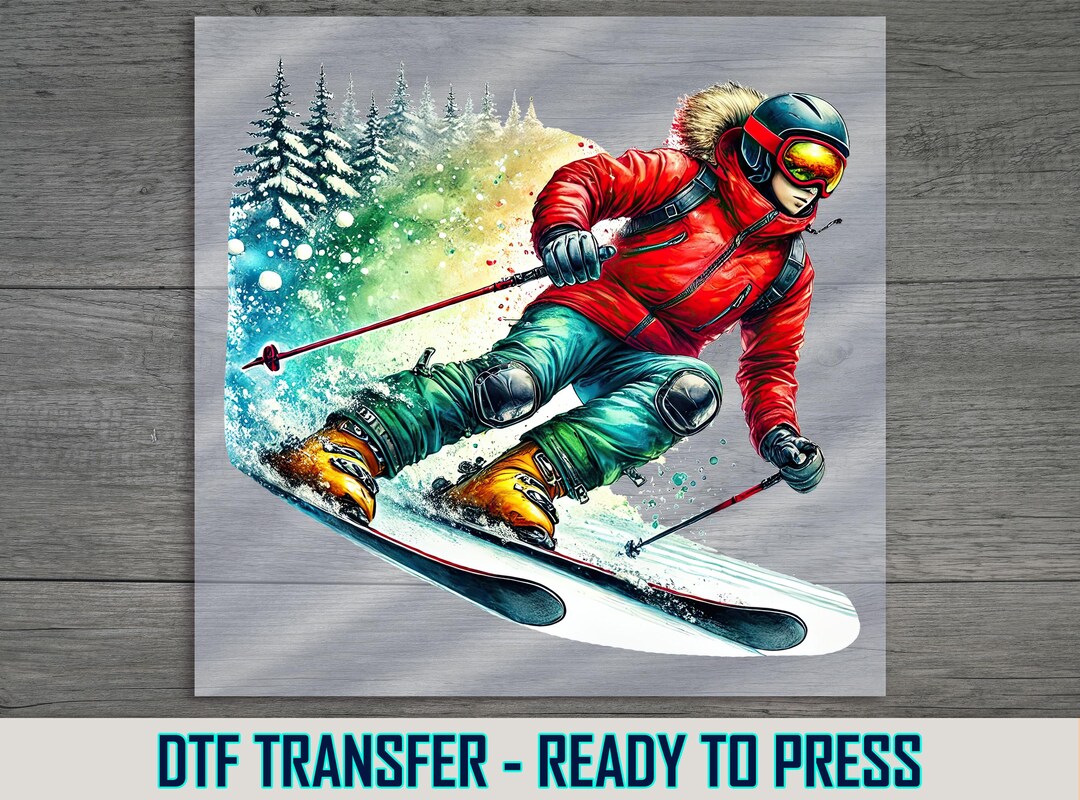 Skiing DTF Transfer: Vibrant Winter Sports Apparel Art - Etsy