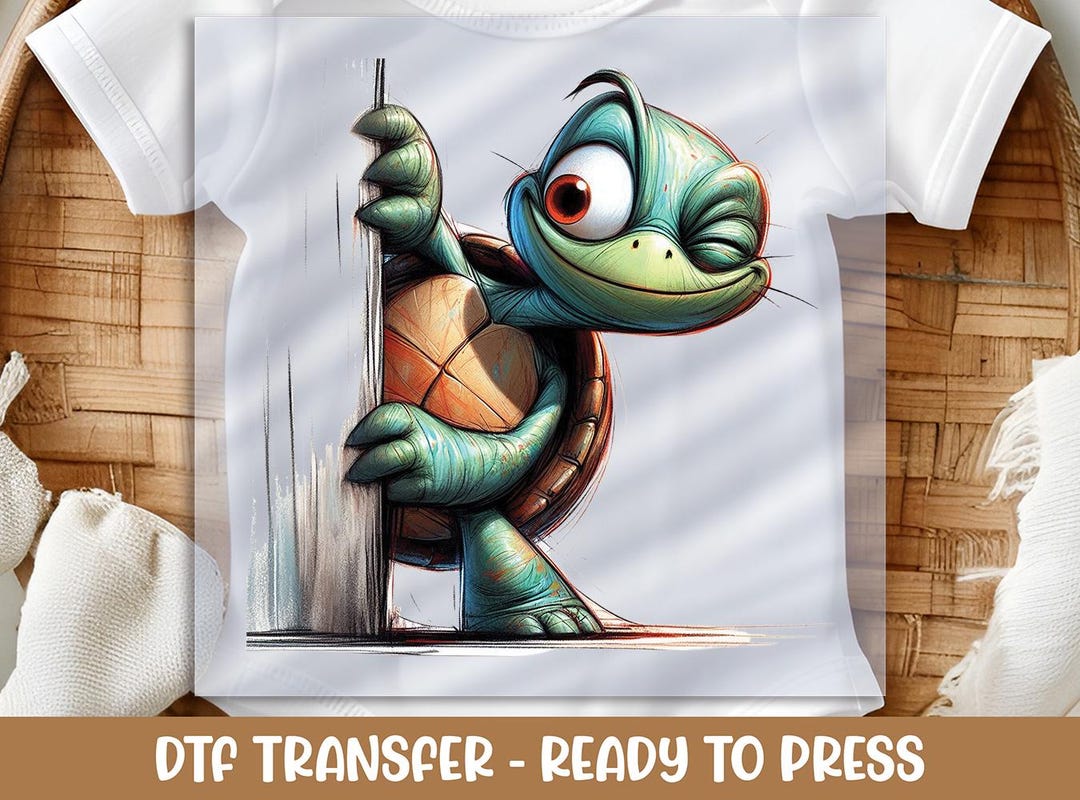 Turtle DTF Transfer, Funny Cartoon Turtle Winking Design, Ready to ...