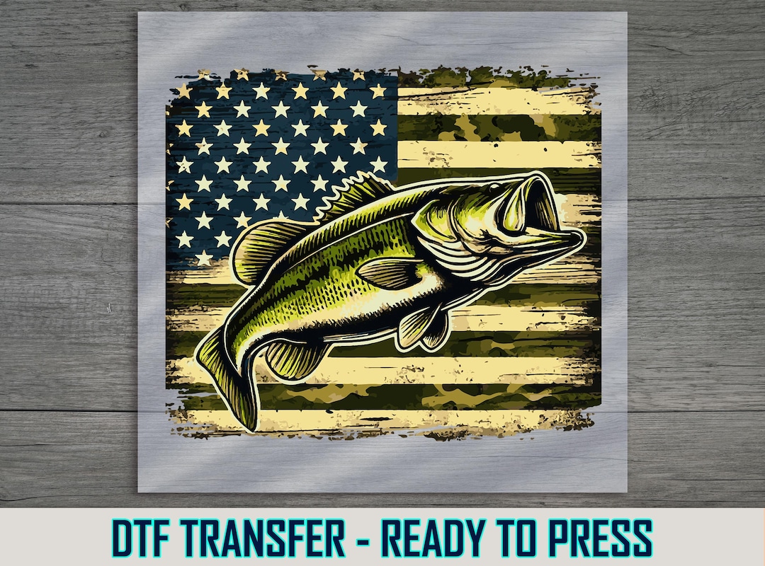 American Flag Bass Fish DTF Transfer: Rustic Fishing Design - Etsy