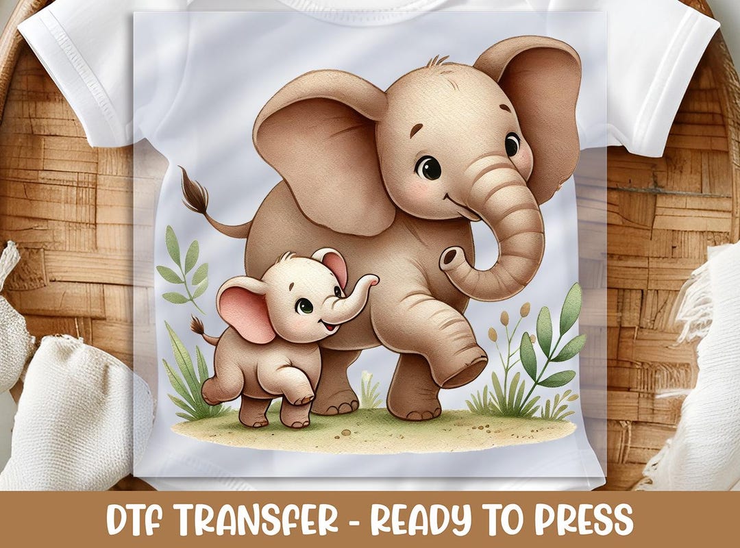 Elephant Family DTF Transfer, Adorable Mom and Baby Elephant Design ...