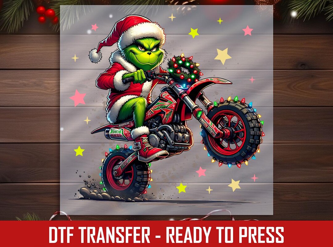 Grinch Christmas Motorcycle DTF Transfer: Shirt Decal Graphic - Etsy