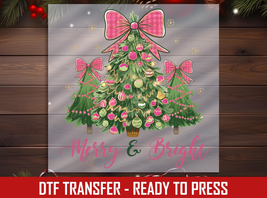 Christmas Tree DTF Transfer: Pink Bows, Festive Holiday Design - Etsy