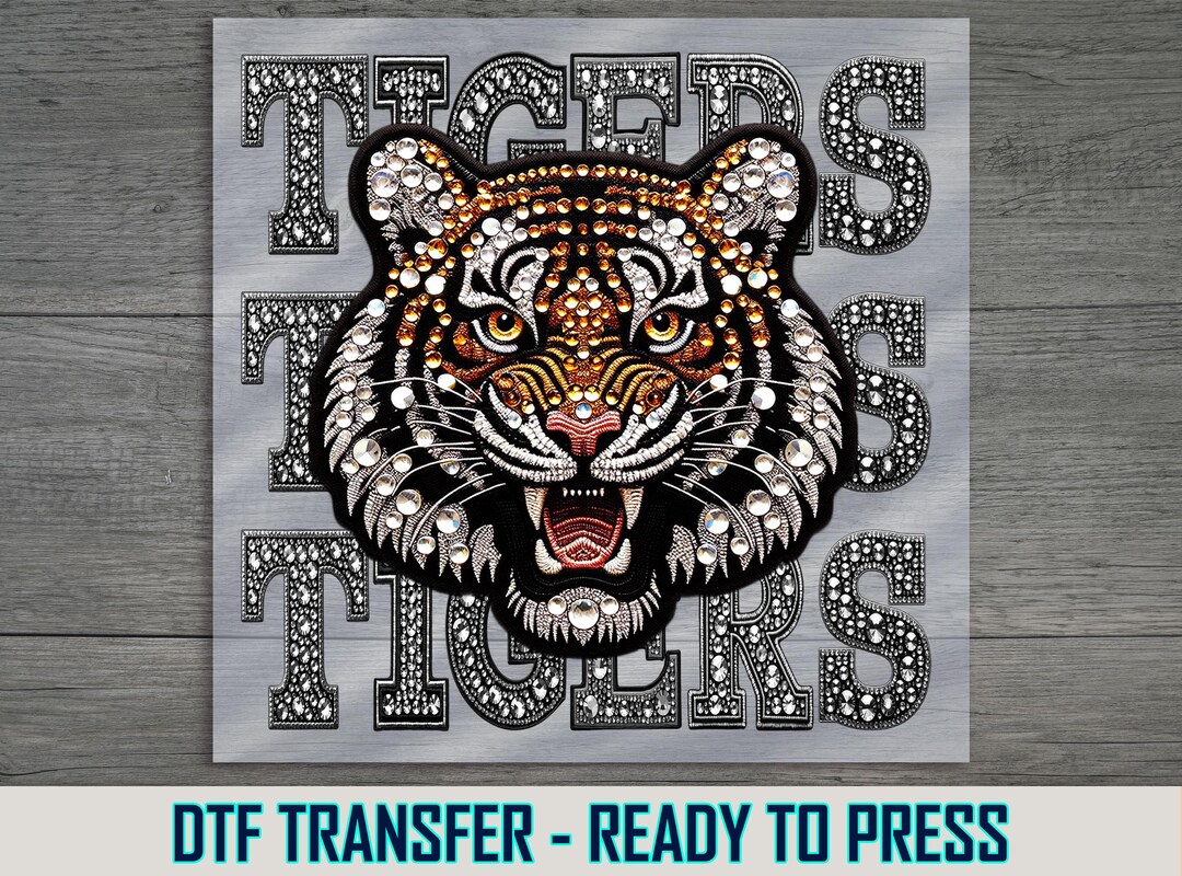 Faux Rhinestone Tiger DTF Transfer, Sparkly Tiger Ready to Press, Iron ...