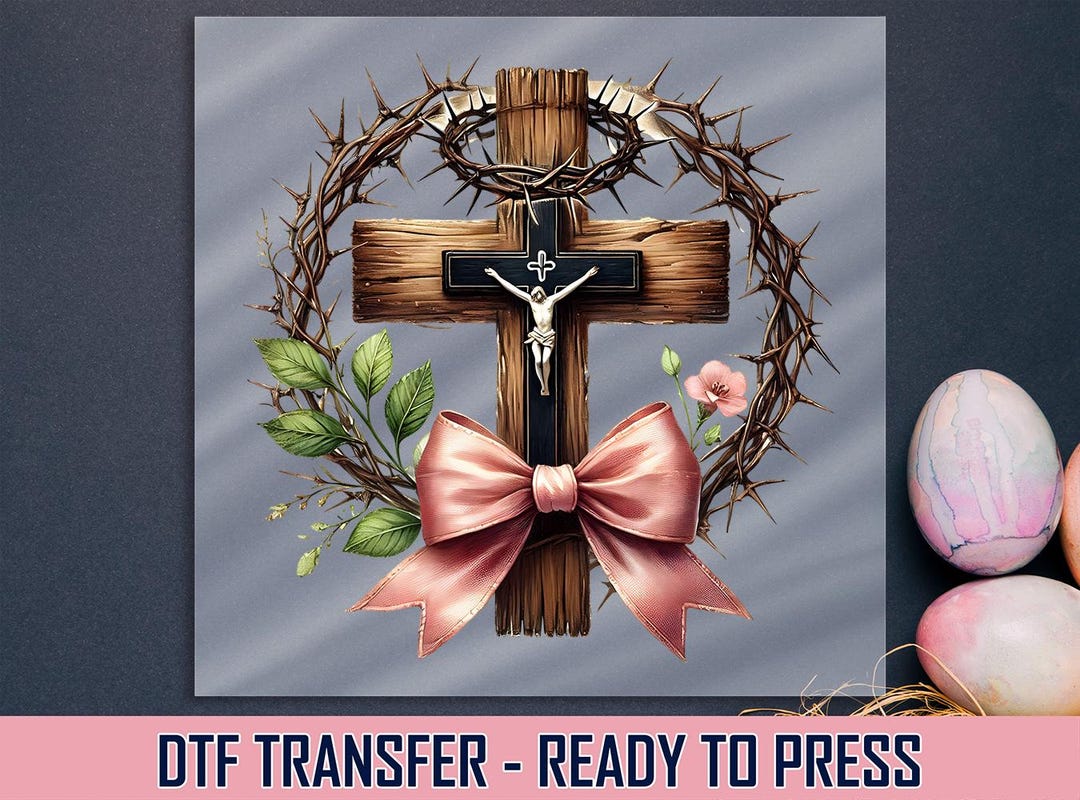Cross With Crown of Thorns DTF Transfer, Christian Easter Art, Ready to ...