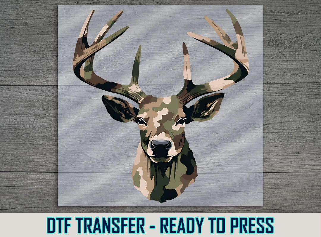 Camouflage Deer DTF Transfer, Rustic Hunting Design, Ready to Press ...