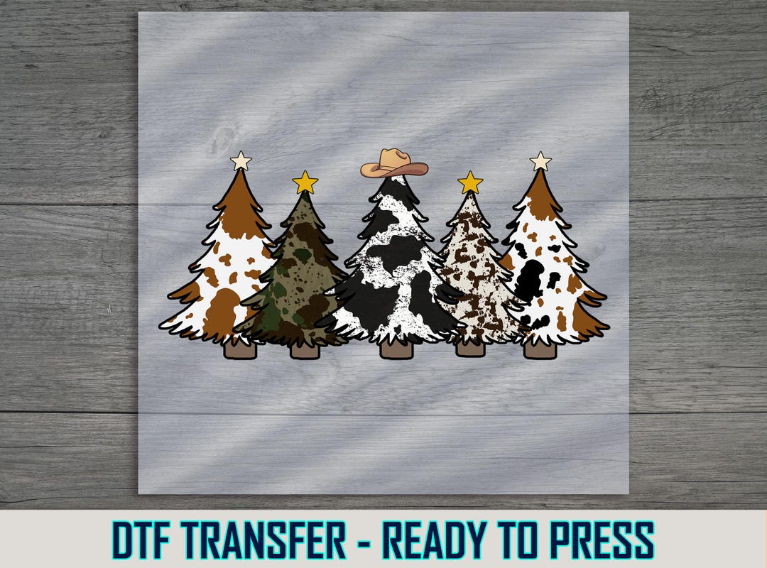 Cow Print Christmas Trees DTF Transfer: Western Holiday Apparel - Etsy
