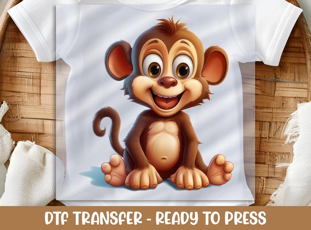 Cartoon Monkey DTF Transfer, Smiling Jungle Animal Shirt Print - Etsy