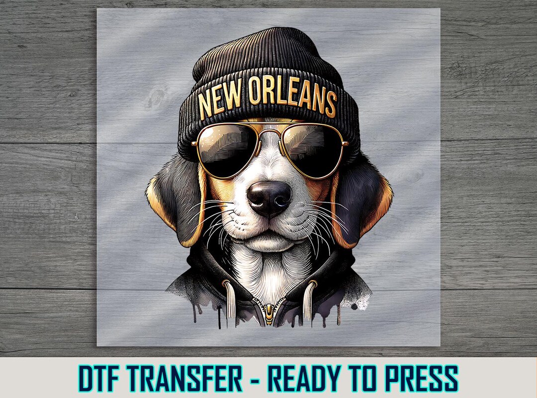New Orleans DTF Transfer, Stylish Dog Mascot With Beanie, Ready to ...
